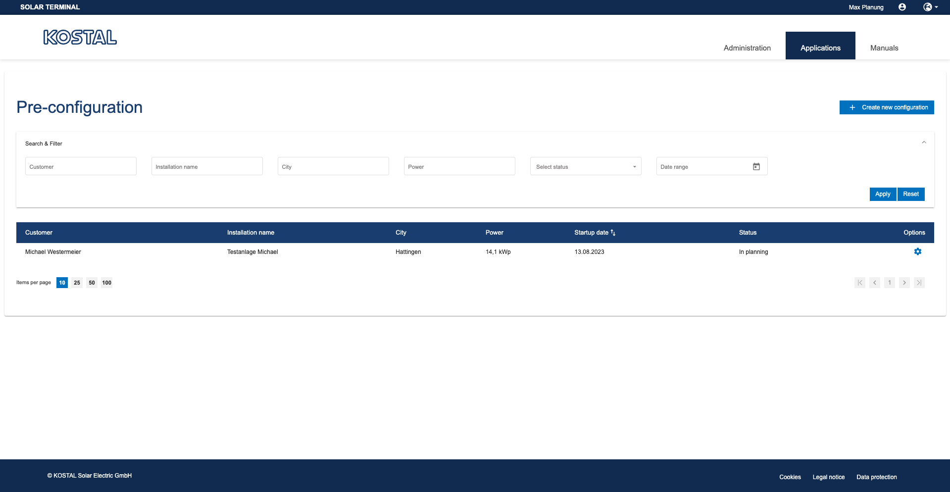 Functions available as a system planner